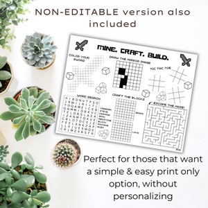 Personalizable Pixel Craft Birthday Party Activity Sheet (digital ...