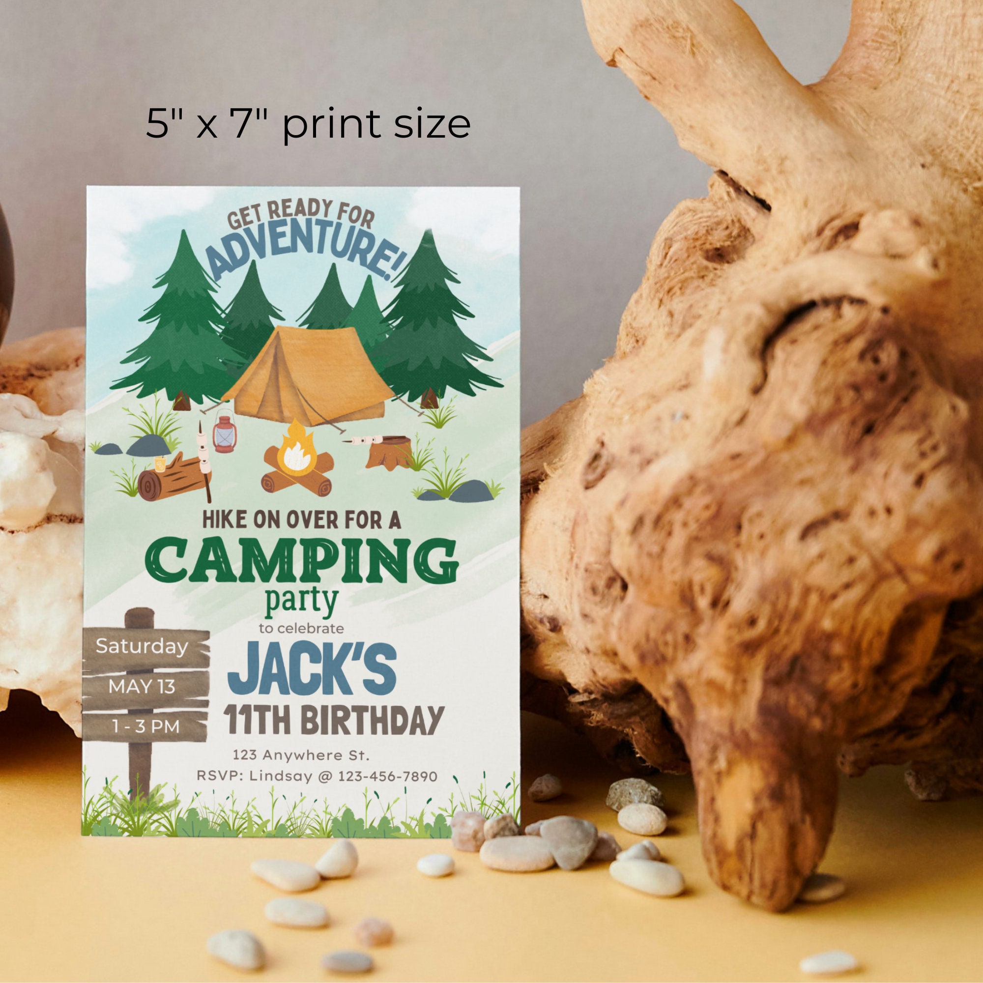 Editable Camping Birthday Invitation, Printable Camping Party Invite, Adventure Party Invitation ...