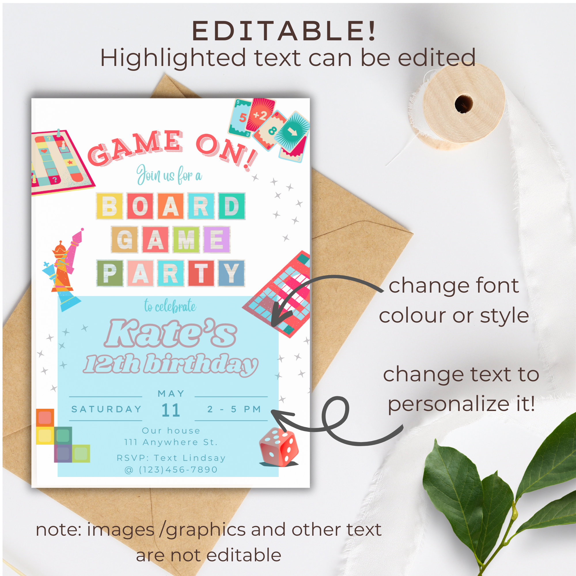 Editable Board Game Party Invitation, Printable Game Night Invite ...