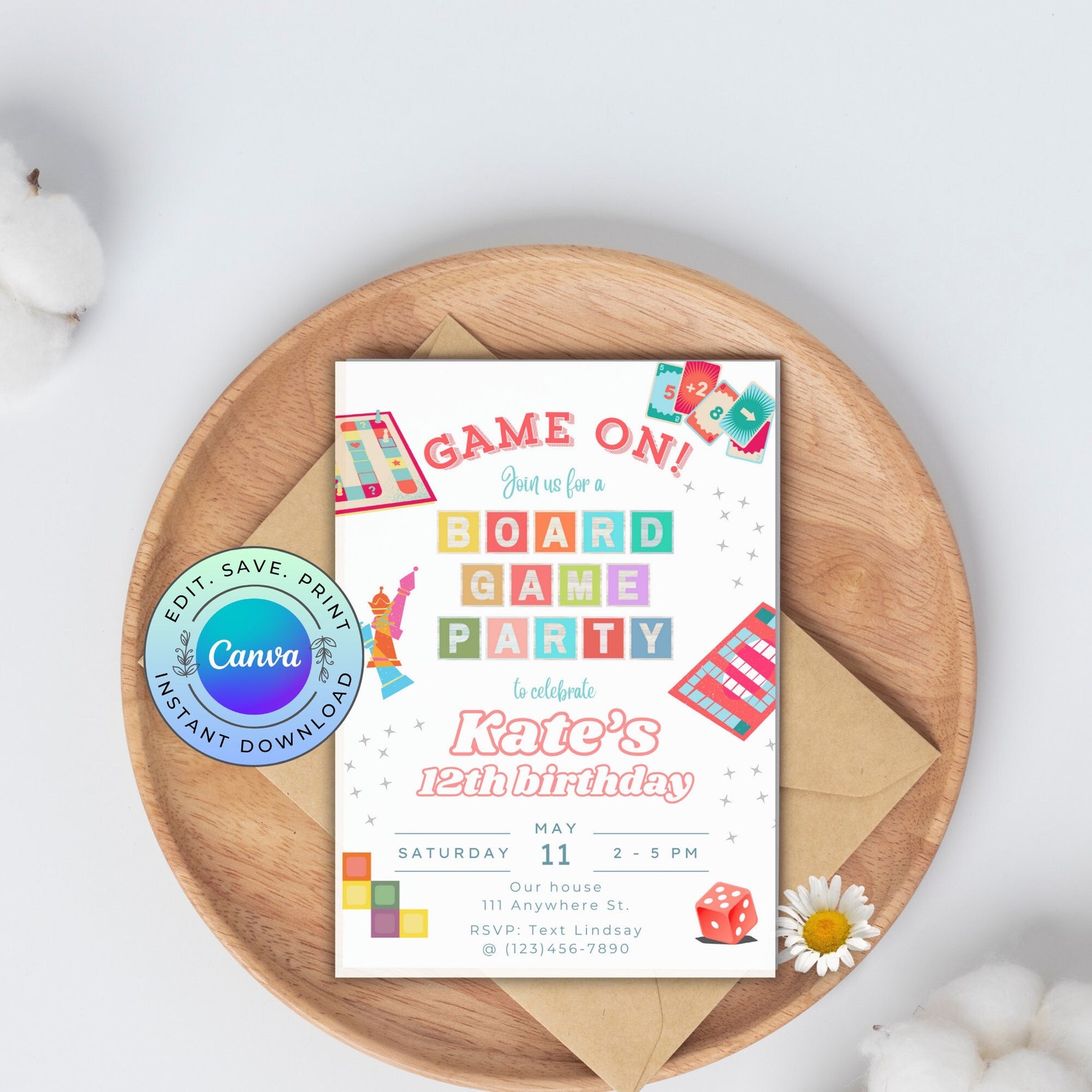 Editable Board Game Party Invitation, Printable Game Night Invite ...