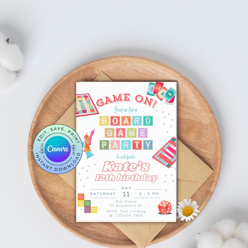 Editable Board Game Party Invitation, Printable Game Night Invite ...