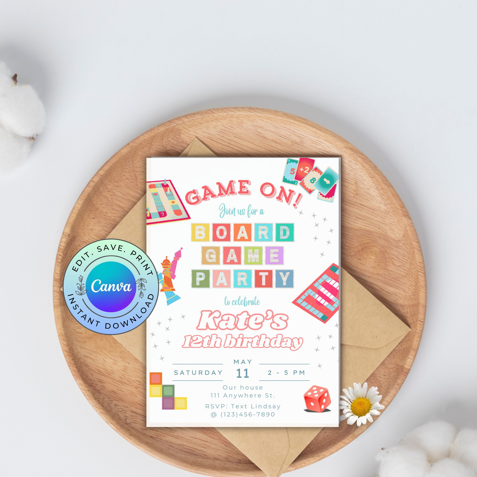 Editable Board Game Party Invitation, Printable Game Night Invite ...