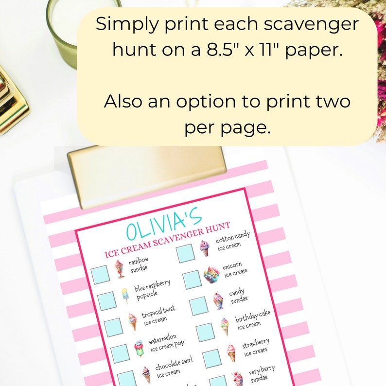 Personalizable Ice Cream Scavenger Hunt, Printable Sweet Treats Party ...