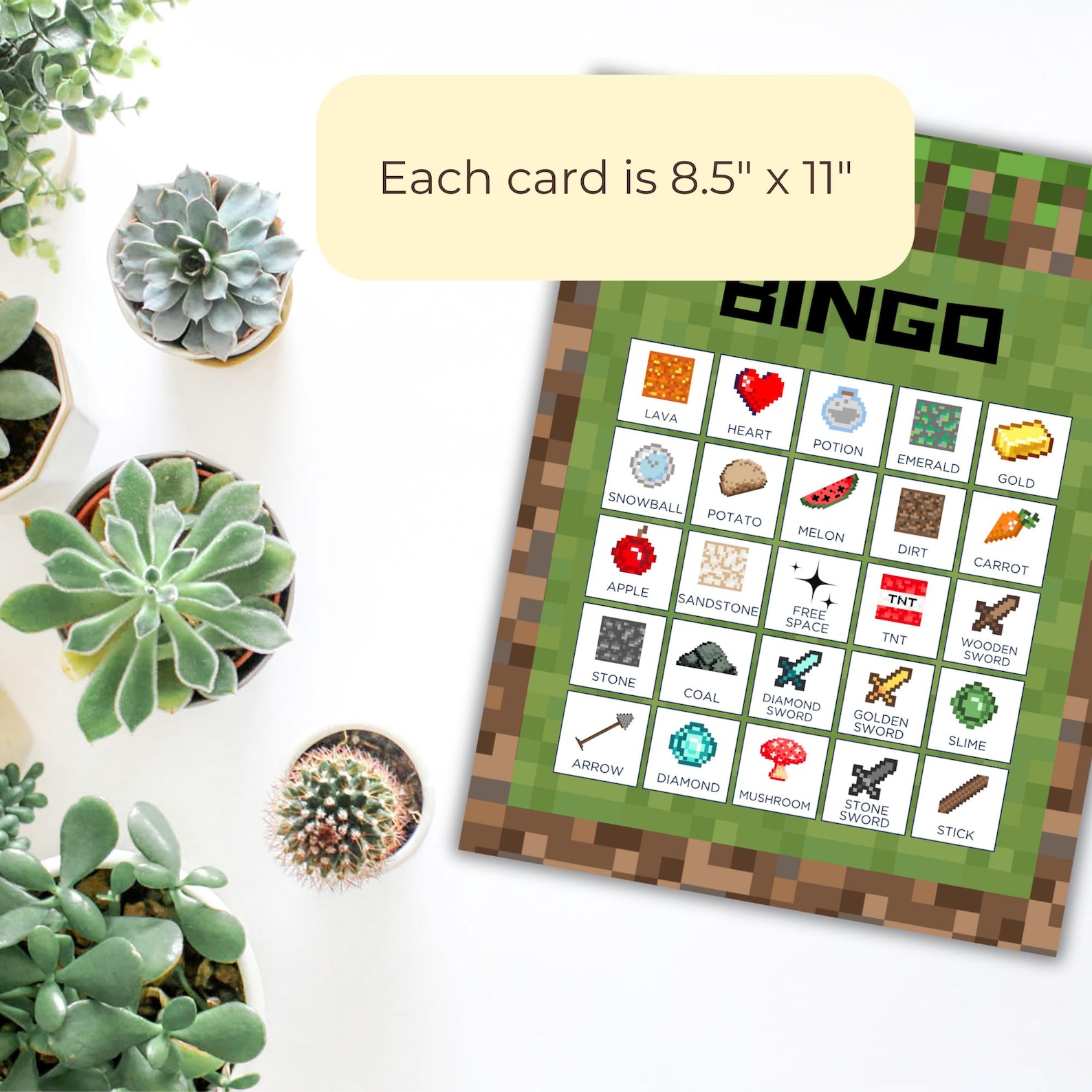 Pixel Craft Bingo, Printable Pixel Craft Birthday Game, Pixel Craft ...