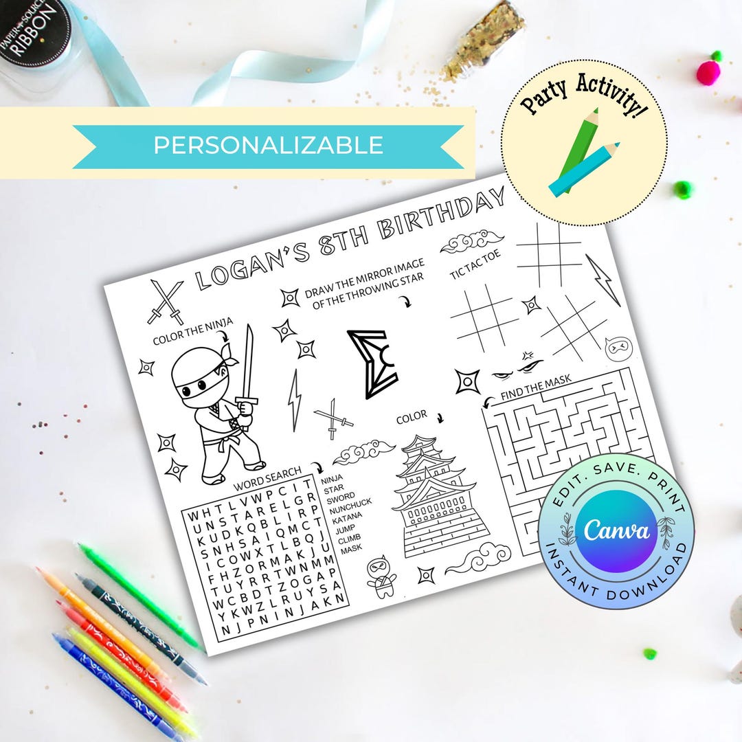Ninja Party Activity, Personalizable Ninja Activity Sheet, Ninja ...