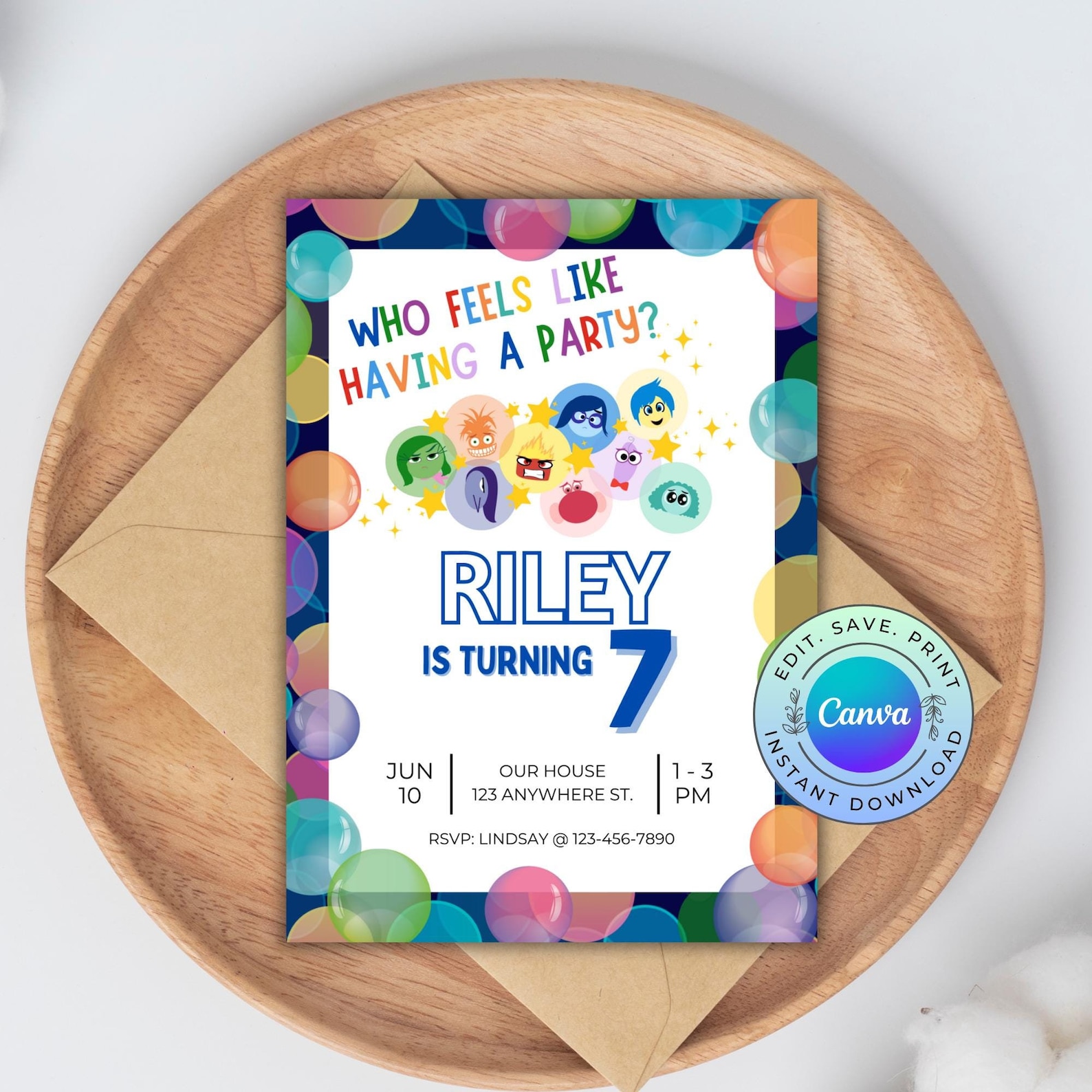 Inside Out Invitation , Editable Inside Out 2 Invite, DIGITAL DOWNLOAD ...