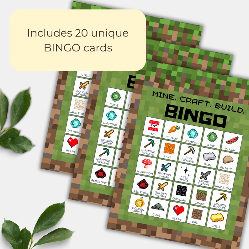 Pixel Craft Bingo, Printable Pixel Craft Birthday Game, Pixel Craft ...