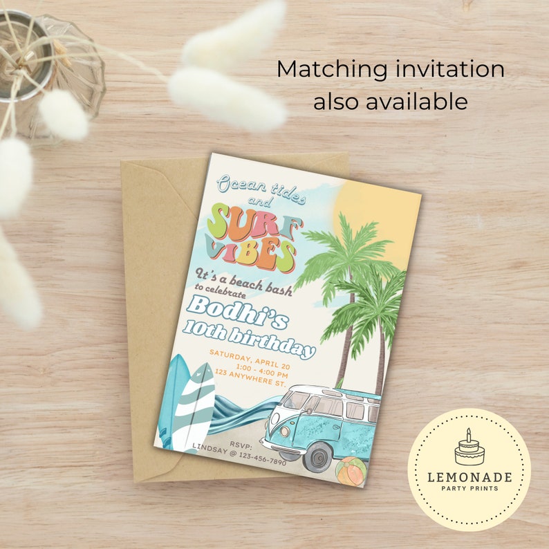 Editable Beach Bash Favor Tag, Printable Surf Birthday Thank You Tag ...