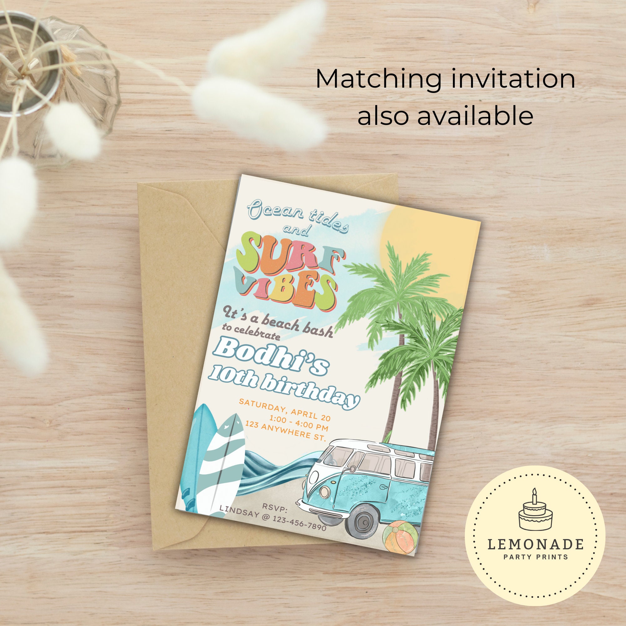 Editable Beach Bash Favor Tag, Printable Surf Birthday Thank You Tag ...