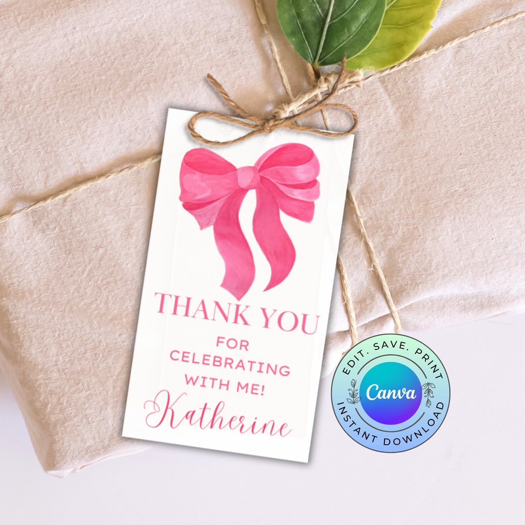 Editable Coquette Favor Tag, Printable Coquette Thank You Tag, Pink Bow ...