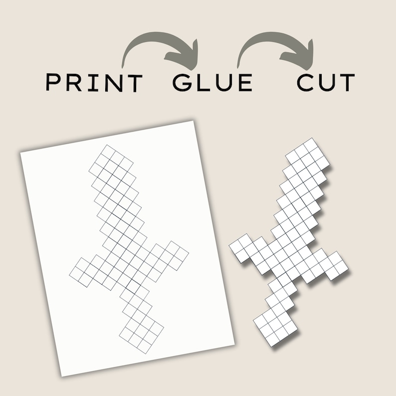 Printable Pixel Sword Party Activity, Printable Pixel Sword Coloring ...
