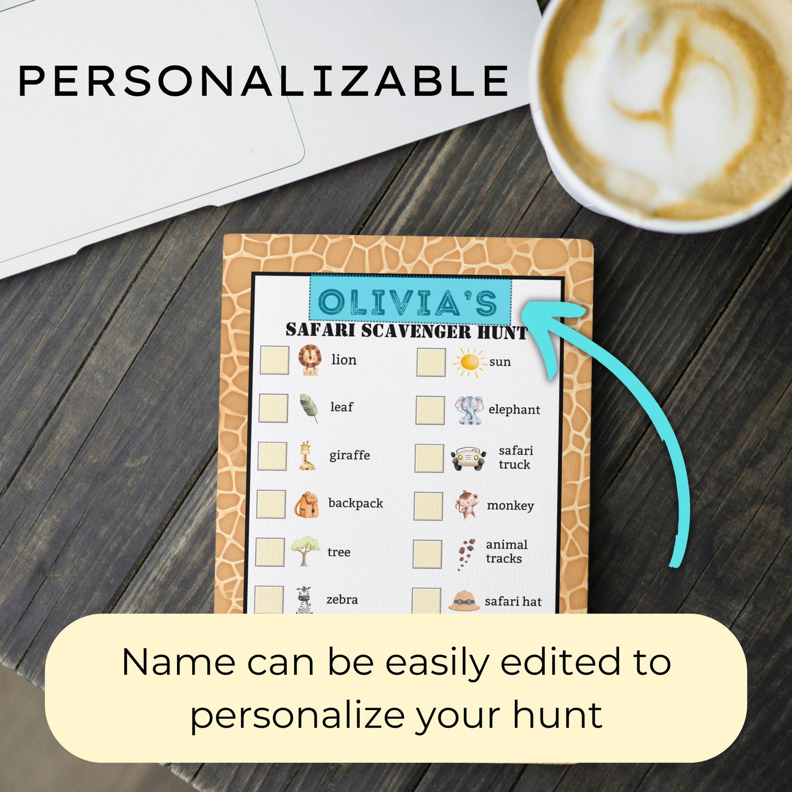 Personalizable Safari Scavenger Hunt, Printable Safari Animals Treasure ...