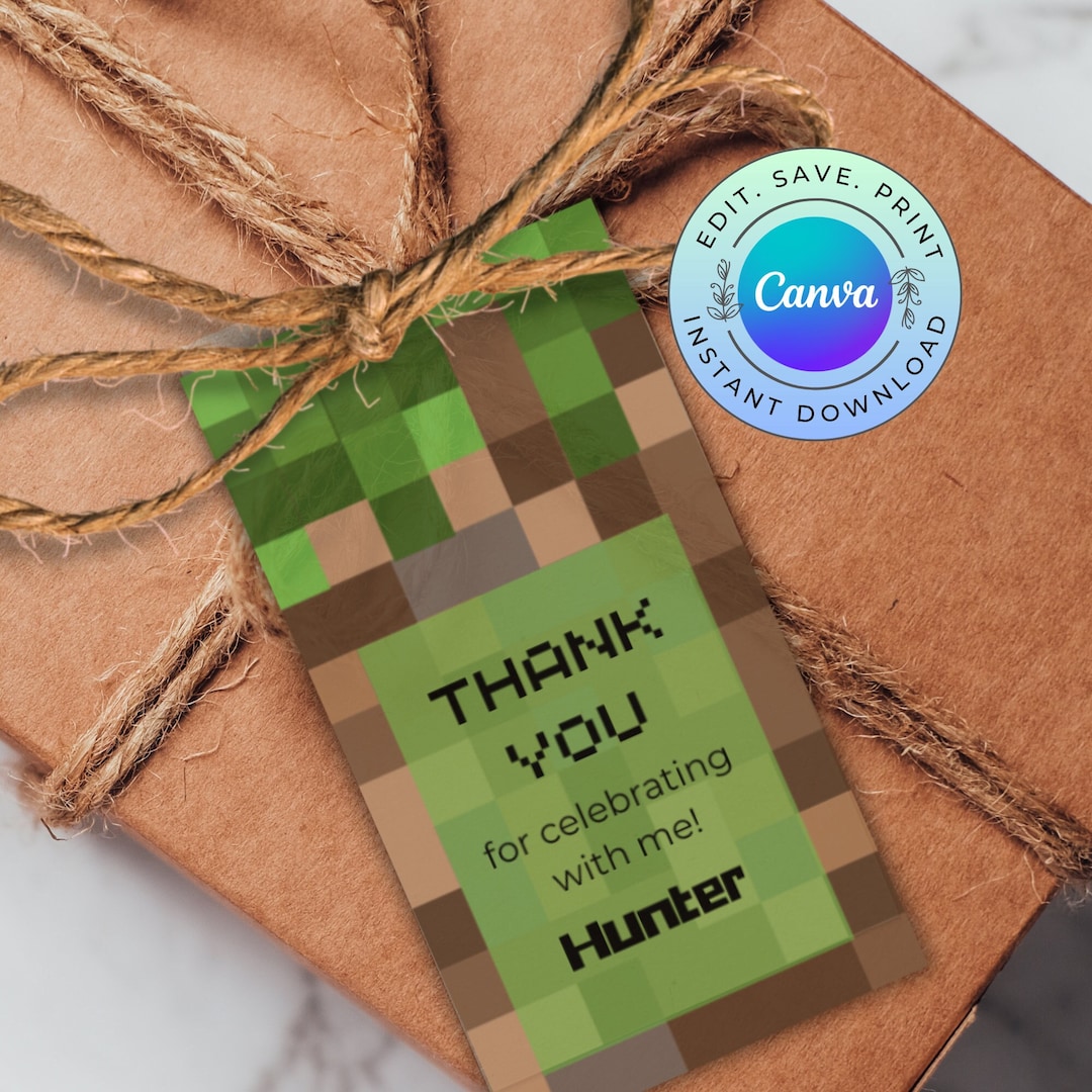 Editable Pixel Craft Favor Tag, Printable Video Game Party Favor Tag ...