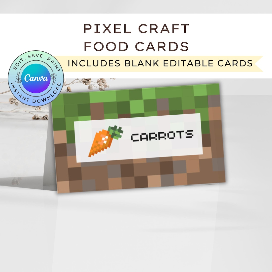Pixel Craft Food Labels, Editable Pixel Craft Food Cards, Printable ...