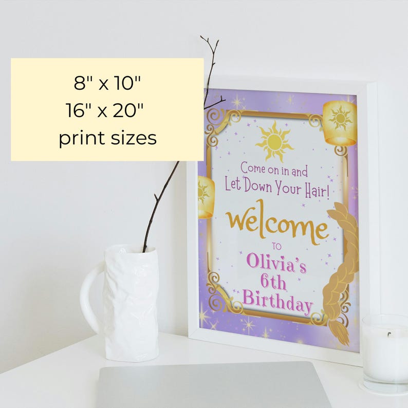 Rapunzel Welcome Sign, Editable Rapunzel Birthday Sign, Printable ...