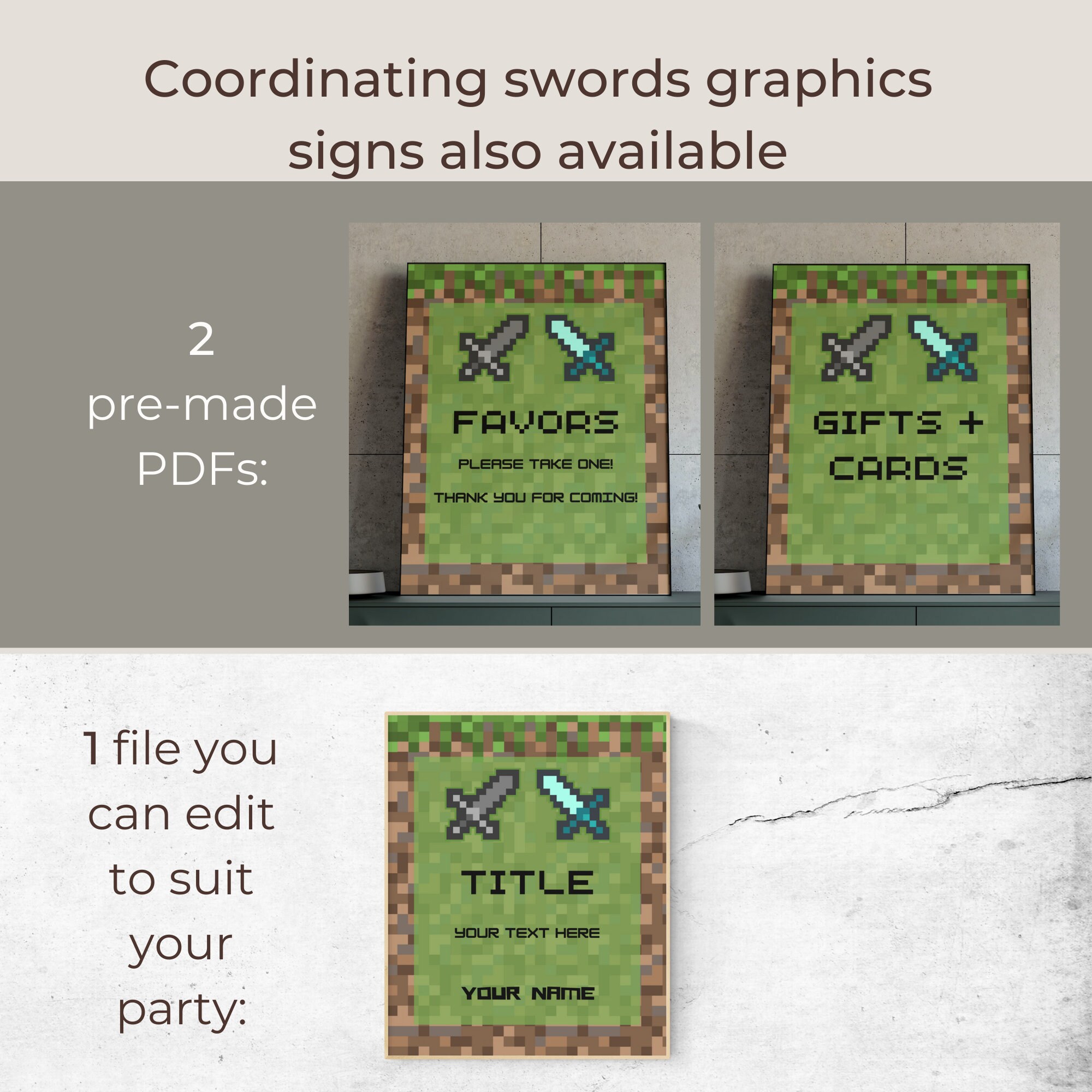 Editable Pixel Craft Favor Tag, Printable Video Game Party Favor Tag ...