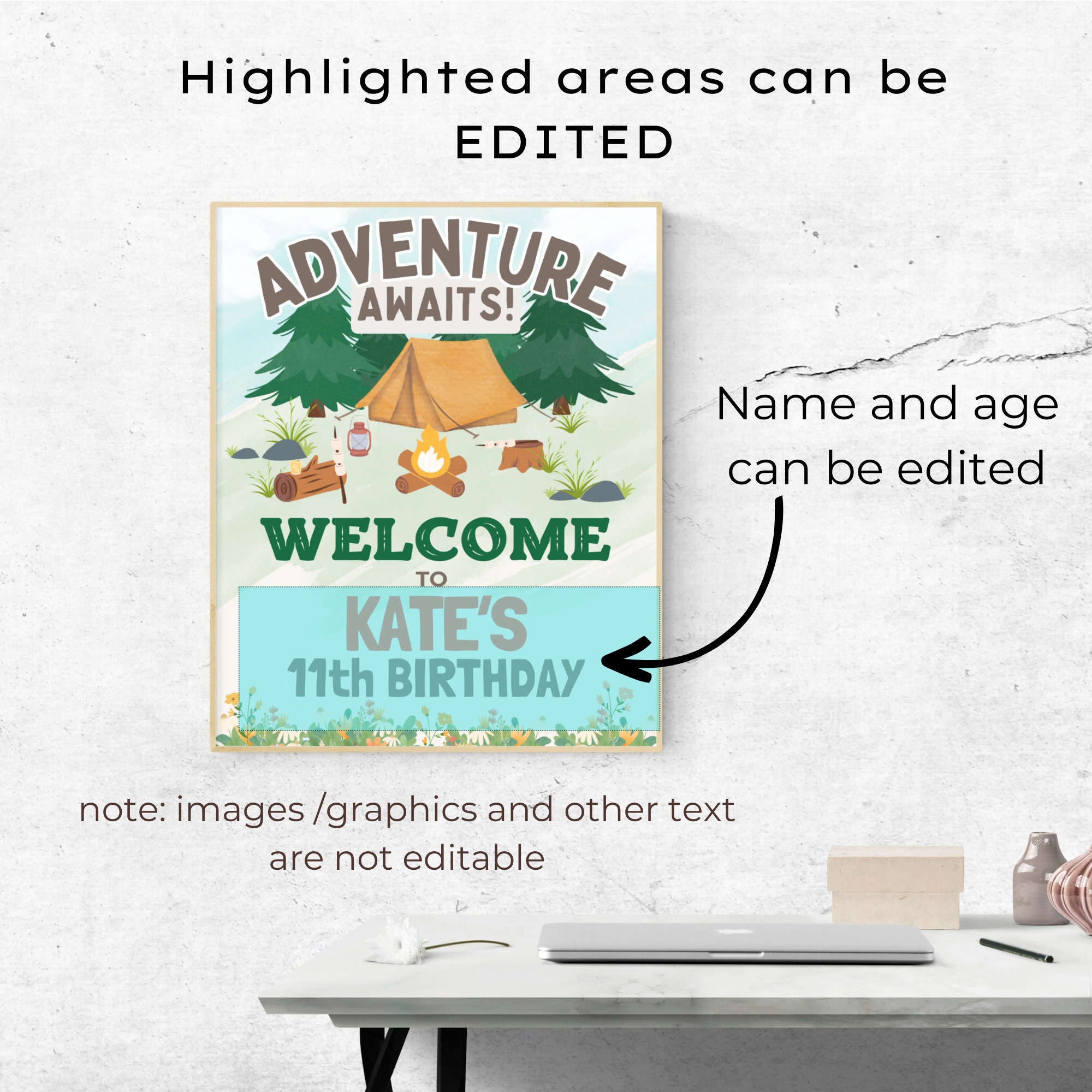 Editable Camping Party Welcome Sign, Printable Camping Birthday Welcome ...
