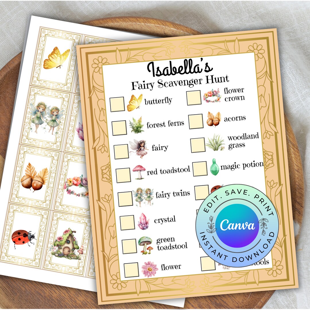 Personalizable Fairy Scavenger Hunt, Printable Fairy Garden Party ...
