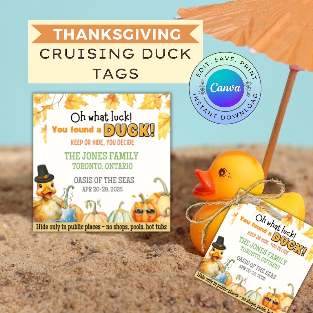 Thanksgiving Cruise Duck Tags, Printable Fall Duck Tag, Cruise Duck ...
