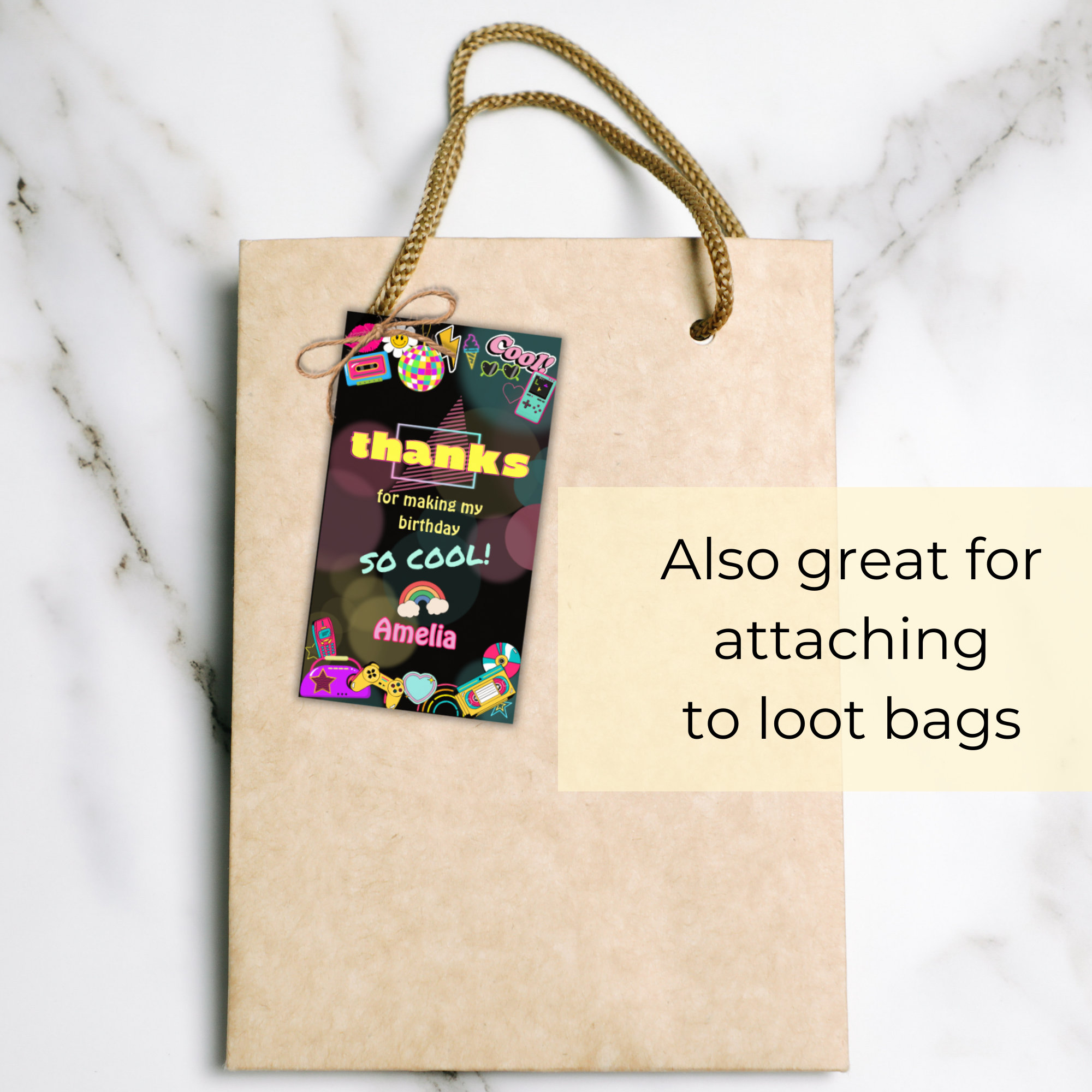 Editable 90s Favor Tag, Printable 90s Birthday Thank You Tag, Printable ...