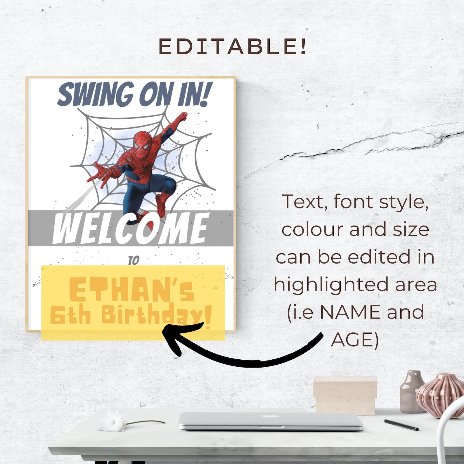 Editable Spiderman Birthday Welcome Sign, Printable Spiderman Party ...