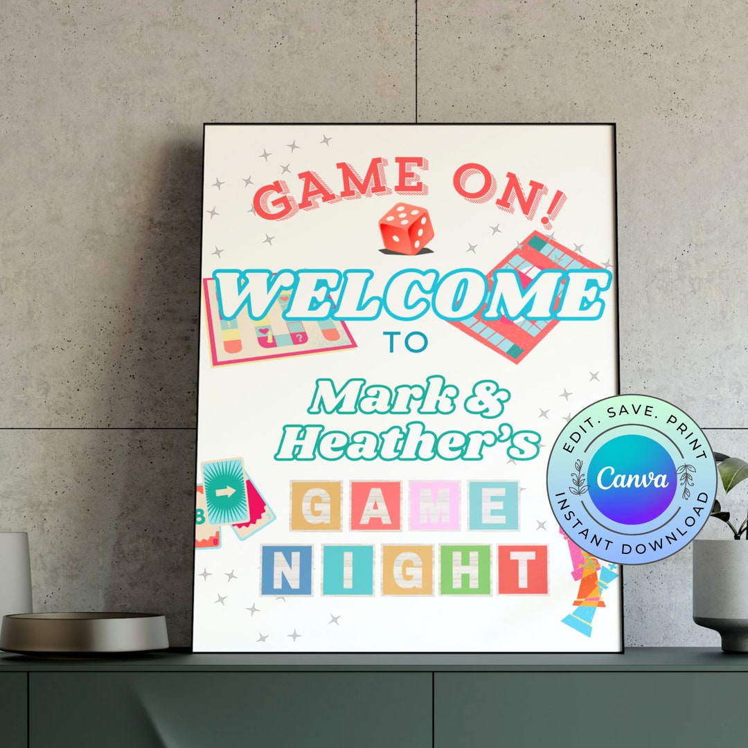Editable Game Party Sign, Printable Game Night Welcome Sign, Game Night ...