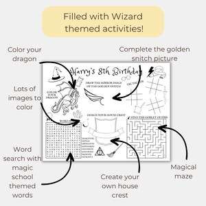 Personalizable Wizard Party Activity Sheet, Wizard Coloring Placemat ...