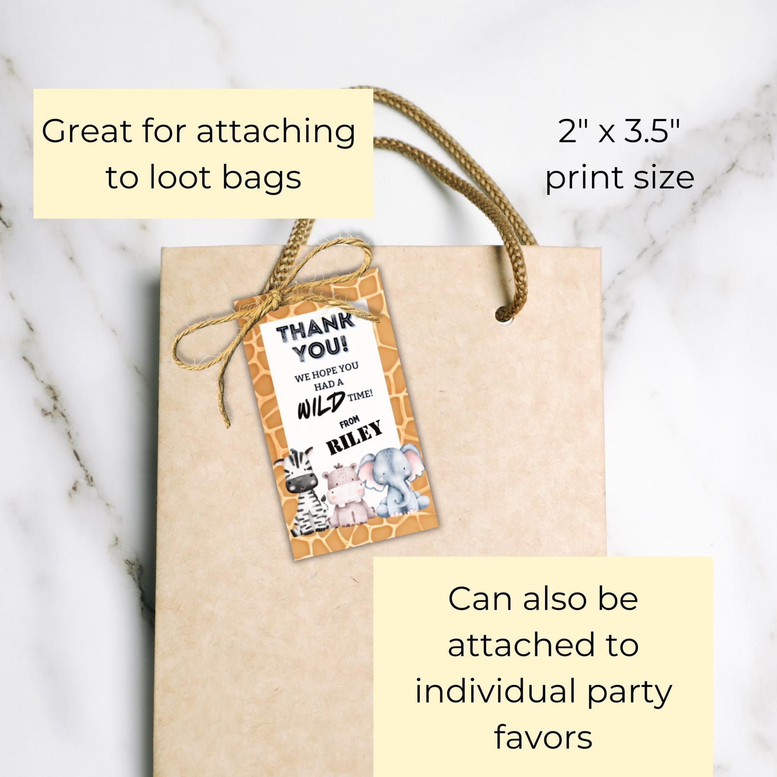 Editable Safari Favor Tag, Printable Safari Thank You Tag, Safari ...