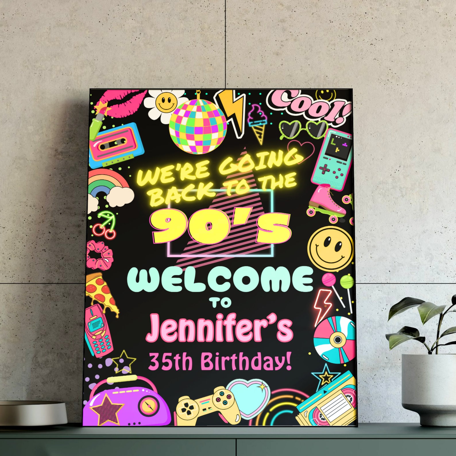Editable 90s Birthday Welcome Sign, Retro Party Decor (digital Download ...