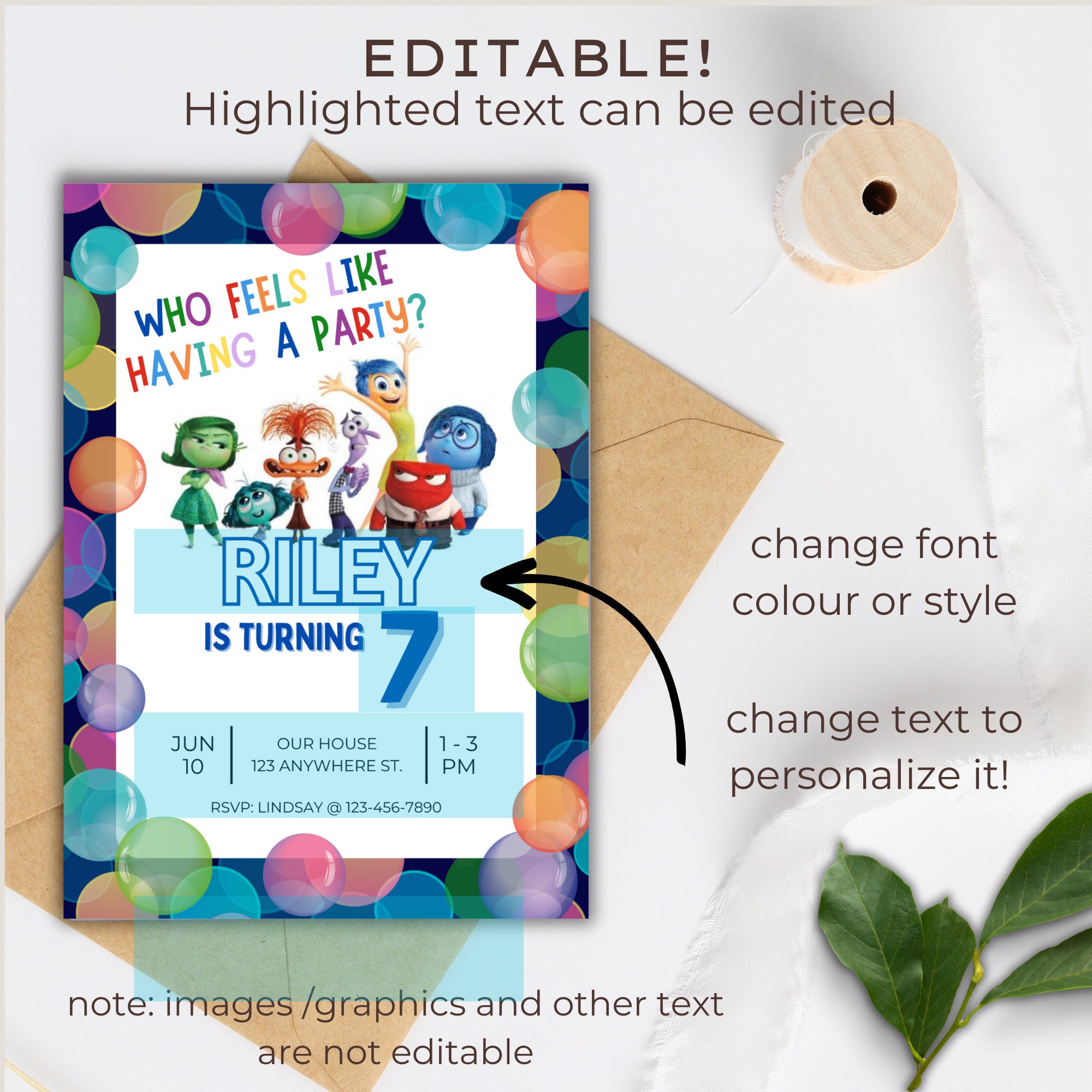 Editable Inside Out Invitation, Printable Inside Out 2 Invite, DIGITAL ...