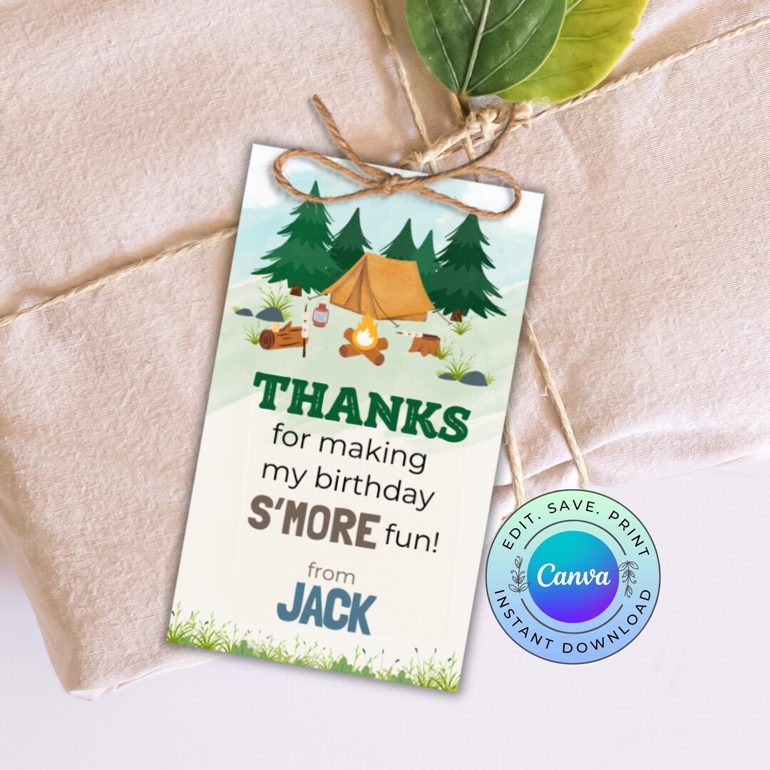 Editable Camping Party Favor Tag, Printable Camping Birthday Thank You ...