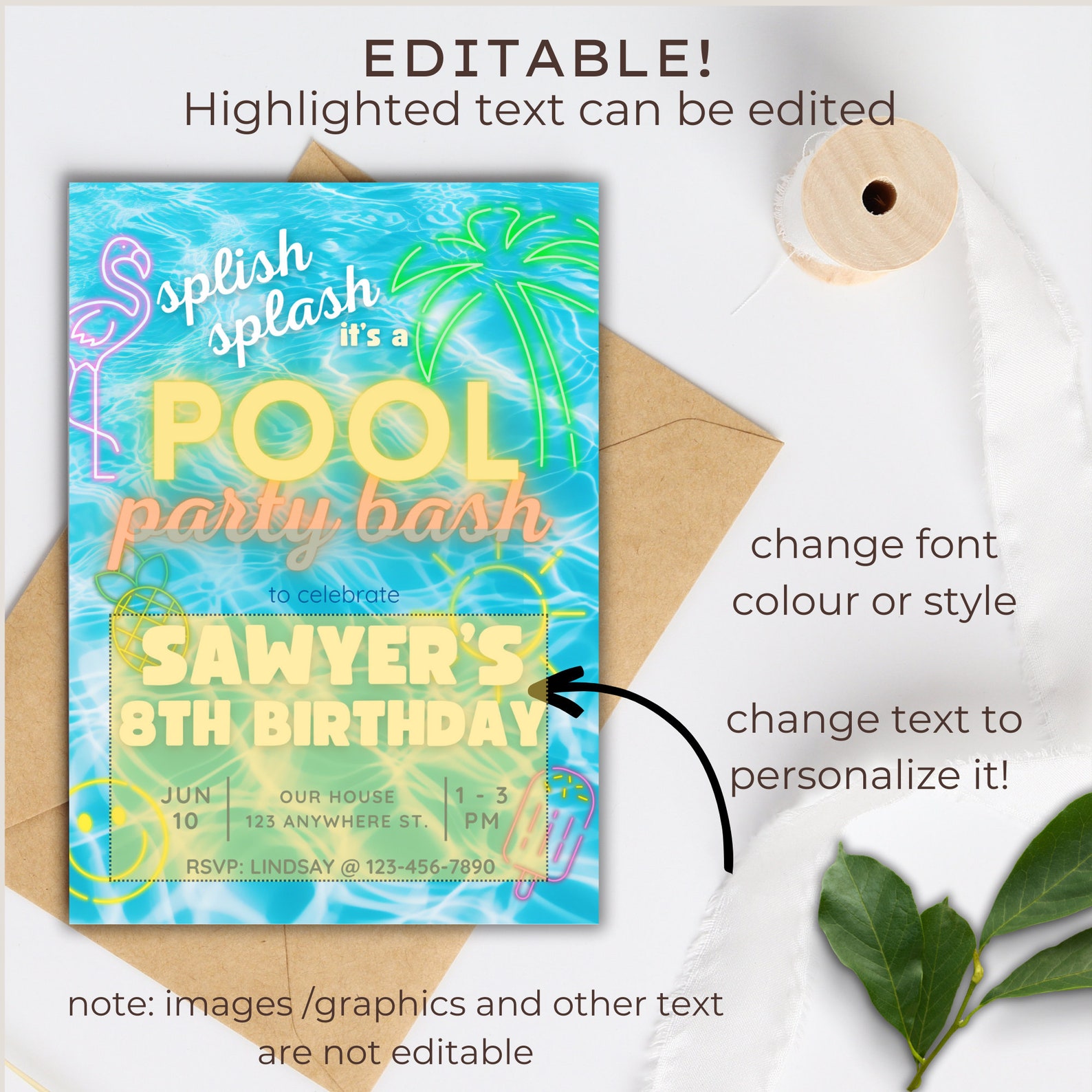 Editable Pool Party Invitation, Printable Pool Party Invite, Summer ...