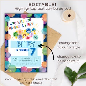 Inside Out Invitation , Editable Inside Out 2 Invite, DIGITAL DOWNLOAD ...