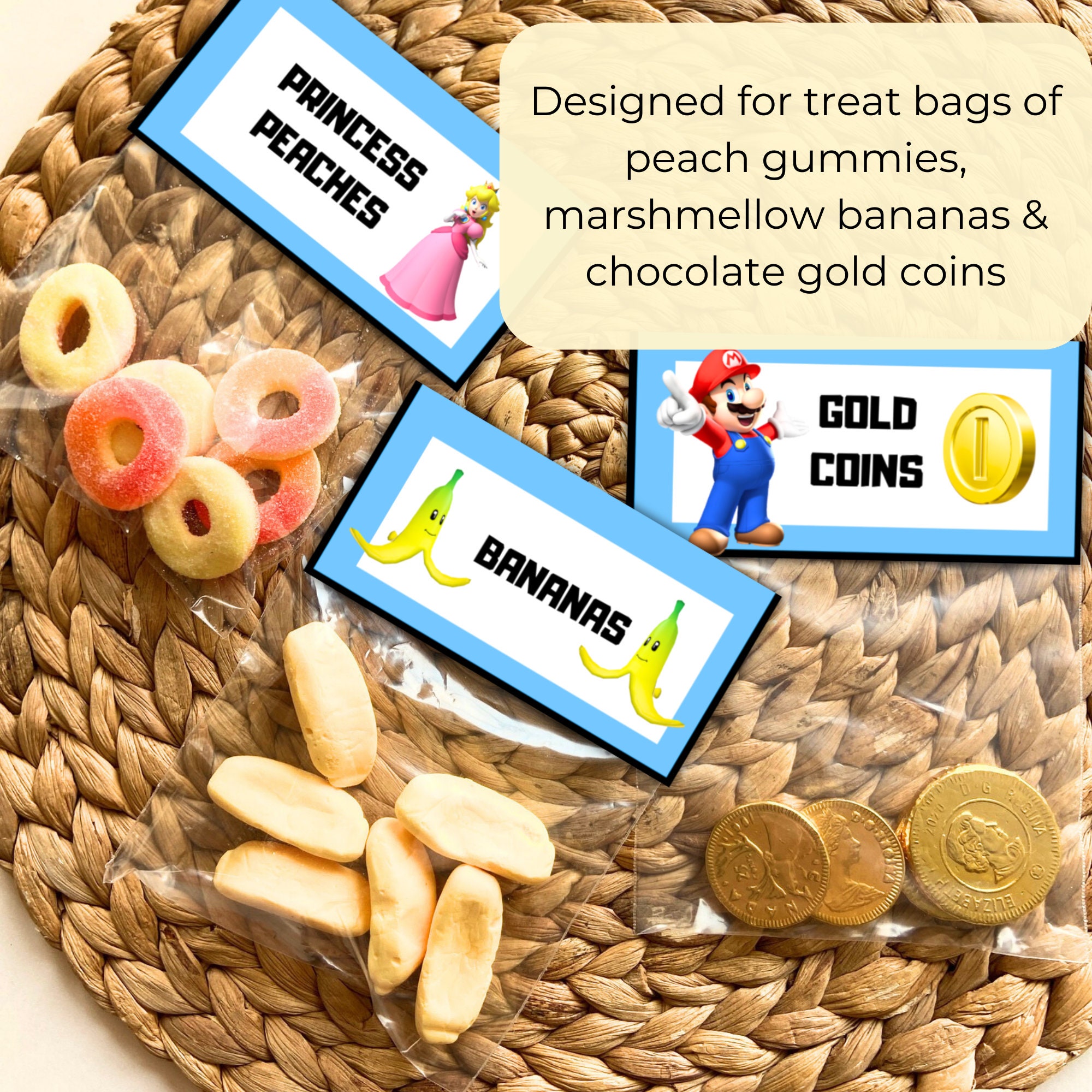 Printable Mario Treat Bag Labels Editable Mario Food Cards - Etsy
