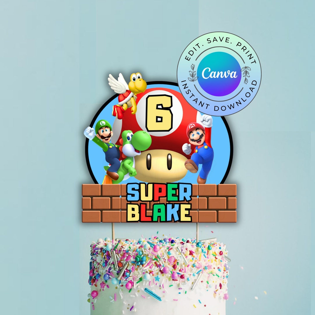 Editable Mario Cake Topper, Printable Mario Birthday Cake Topper ...