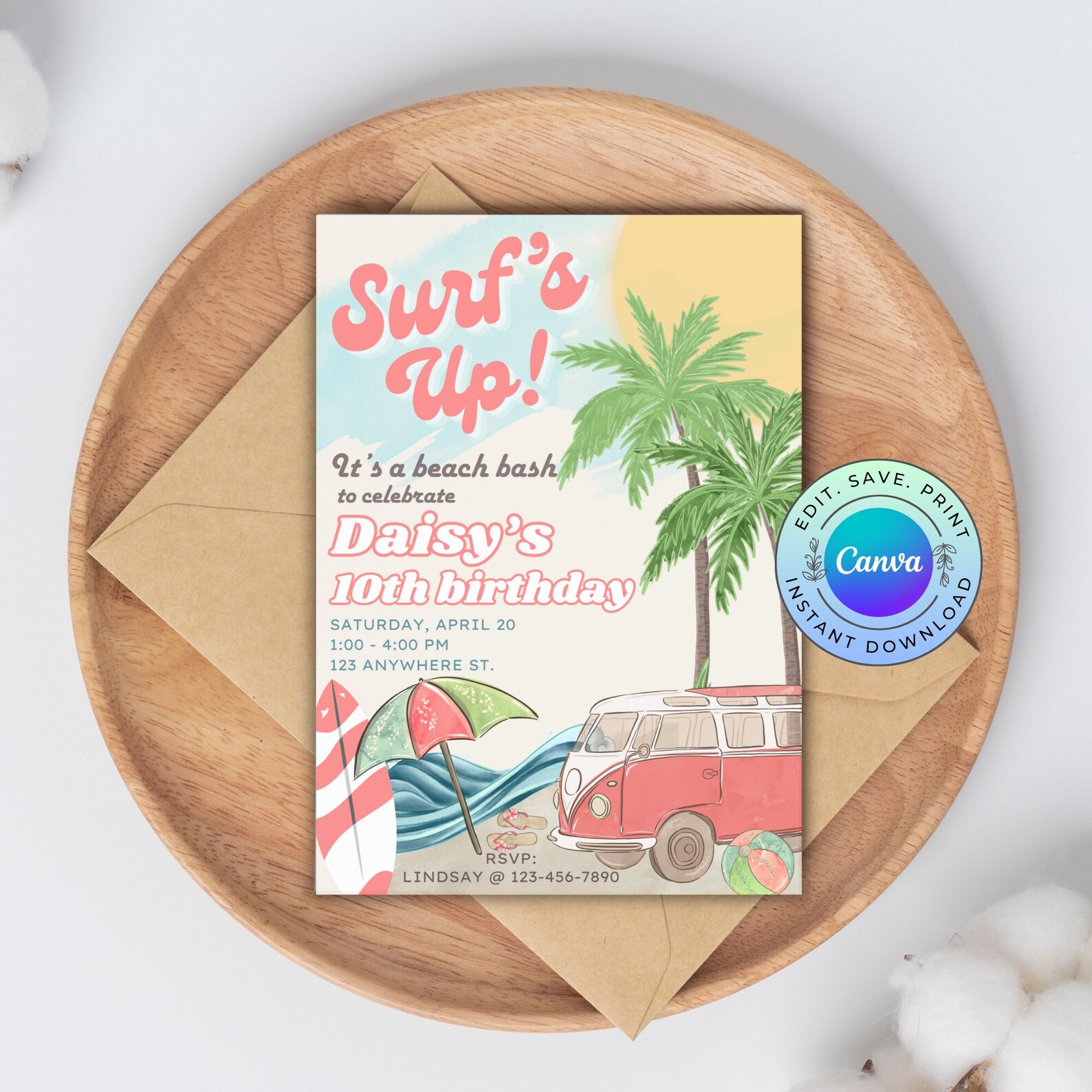 Editable Beach Bash Invitation, Printable Beach Themed Birthday Invite ...