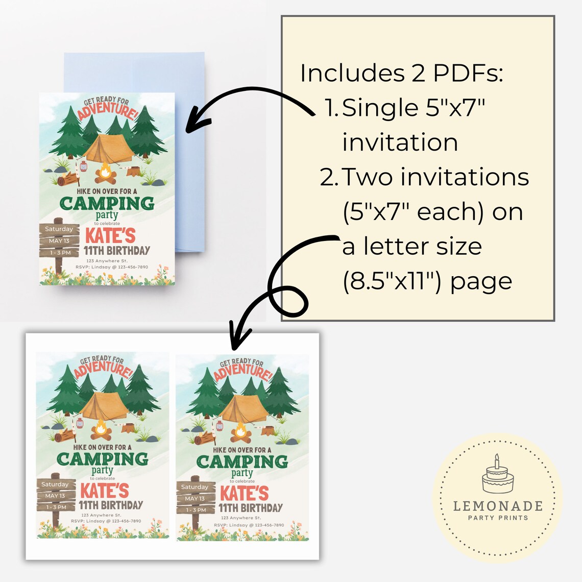Editable Camping Birthday Invitation, Printable Camping Party Invite ...