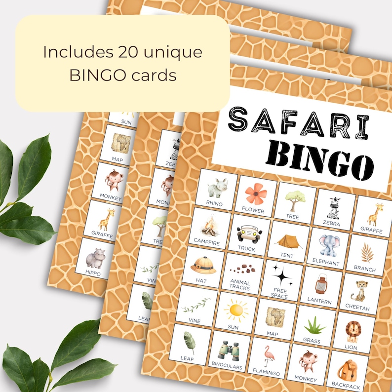 Safari Bingo, Printable Safari Birthday Game, Safari Party Activity ...