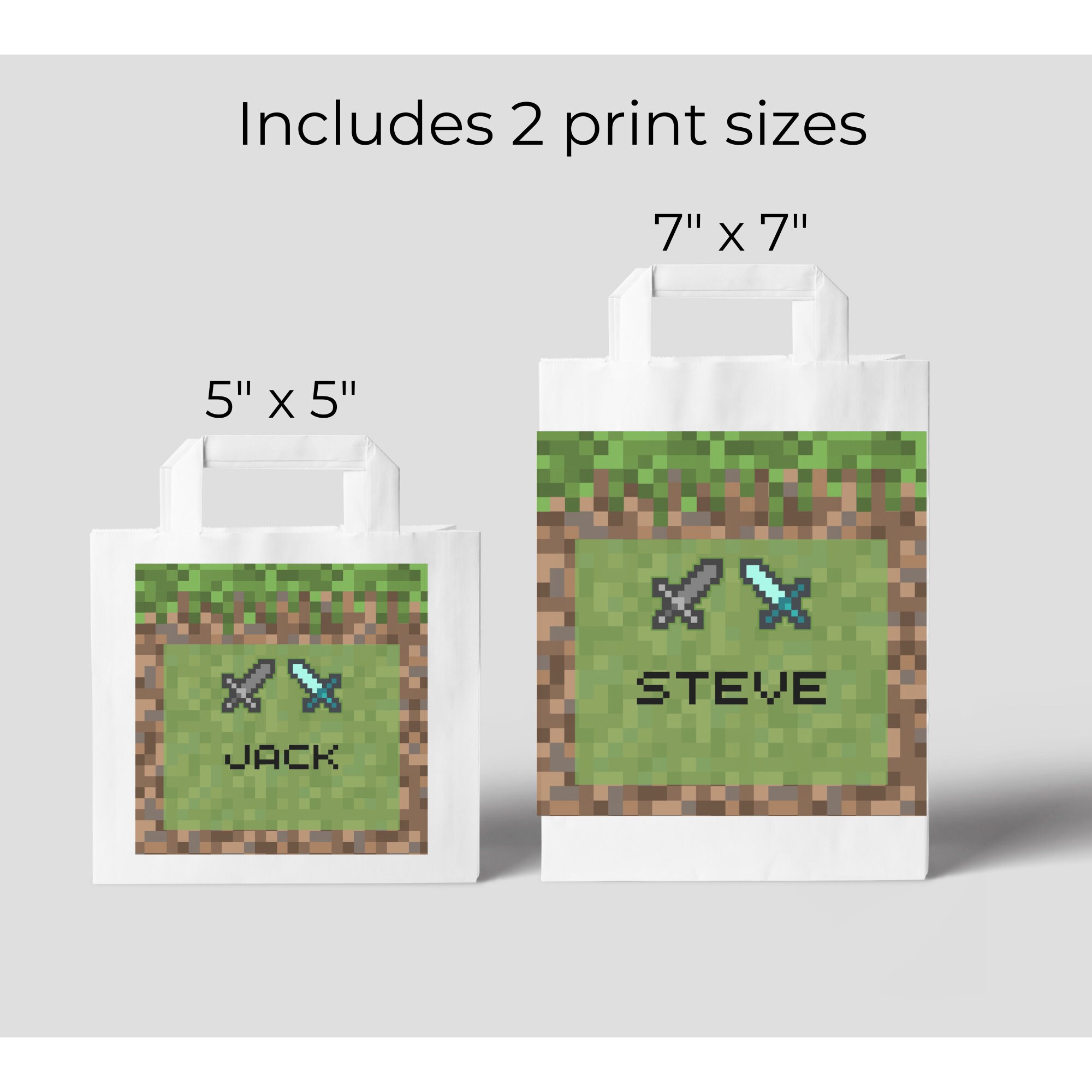 Editable Pixel Craft Loot Bag Labels, Printable Video Game Gift Bag ...