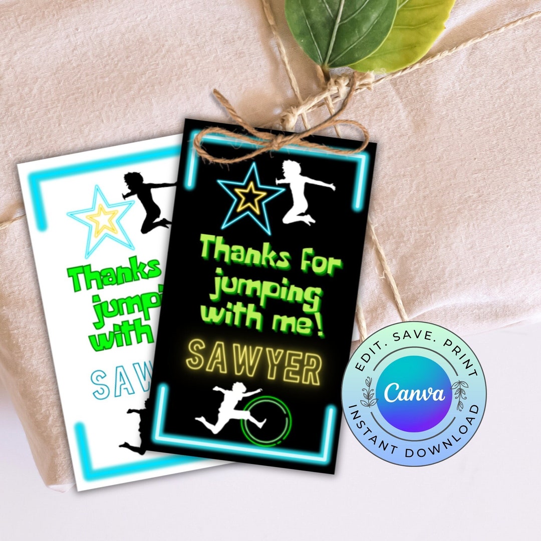 Trampoline Birthday Favor Tag, Editable Jump Party Thank You, DIGITAL ...