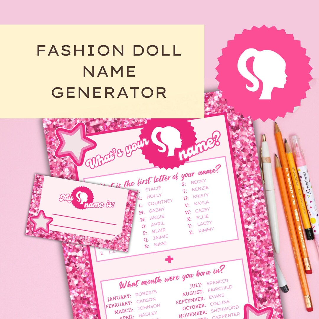 Fashion Doll Name Generator, Printable Pink Doll Party Activity ...