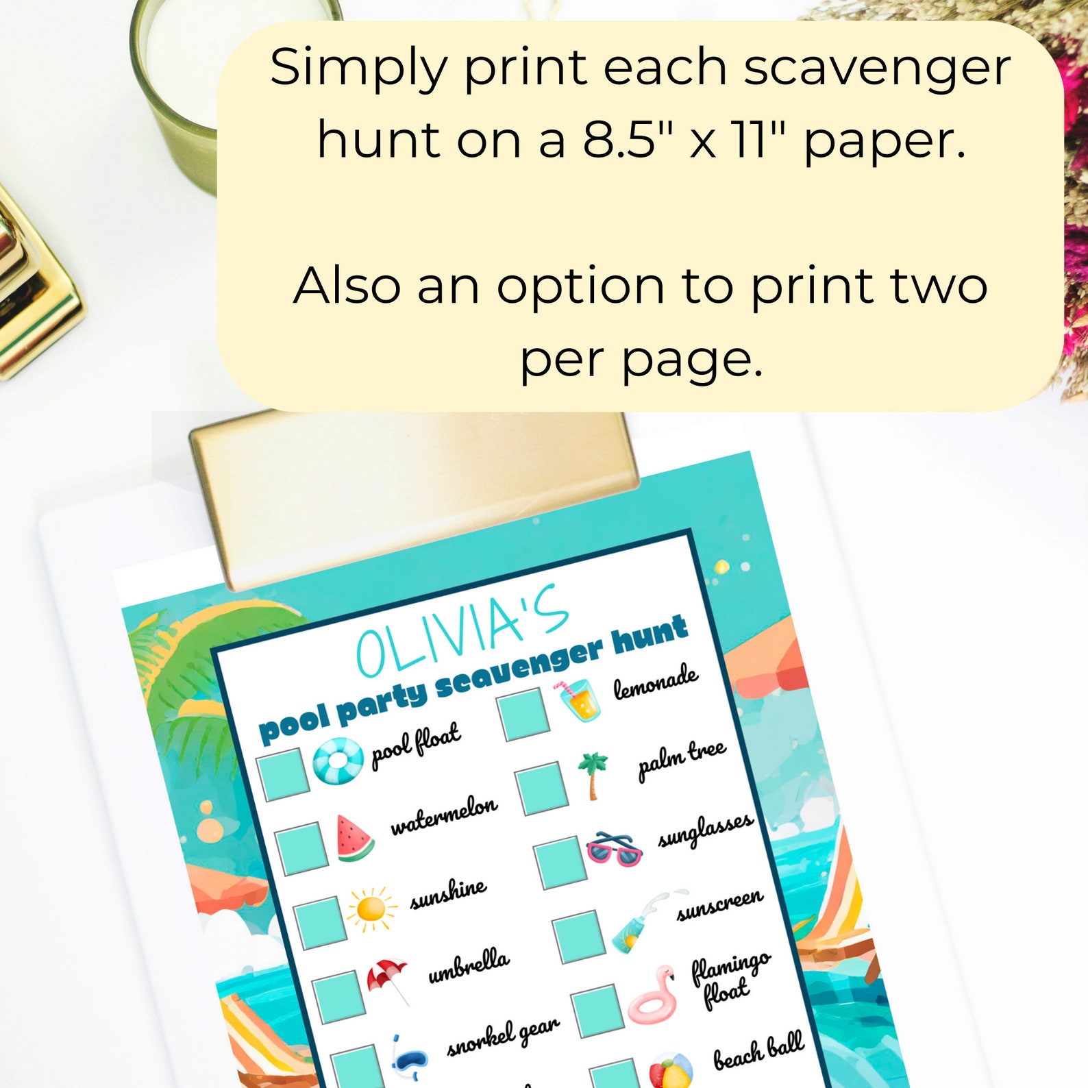 Personalizable Pool Party Scavenger Hunt, Printable Pool Party Activity ...