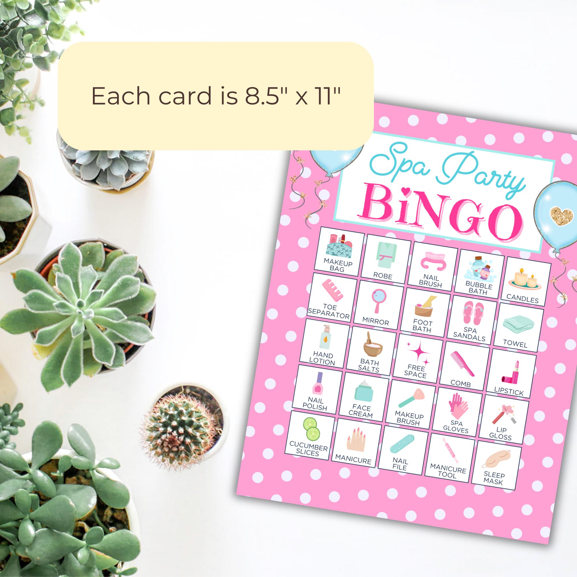 Spa Party Bingo Game, Printable Spa Birthday Activity, DIGITAL DOWNLOAD ...
