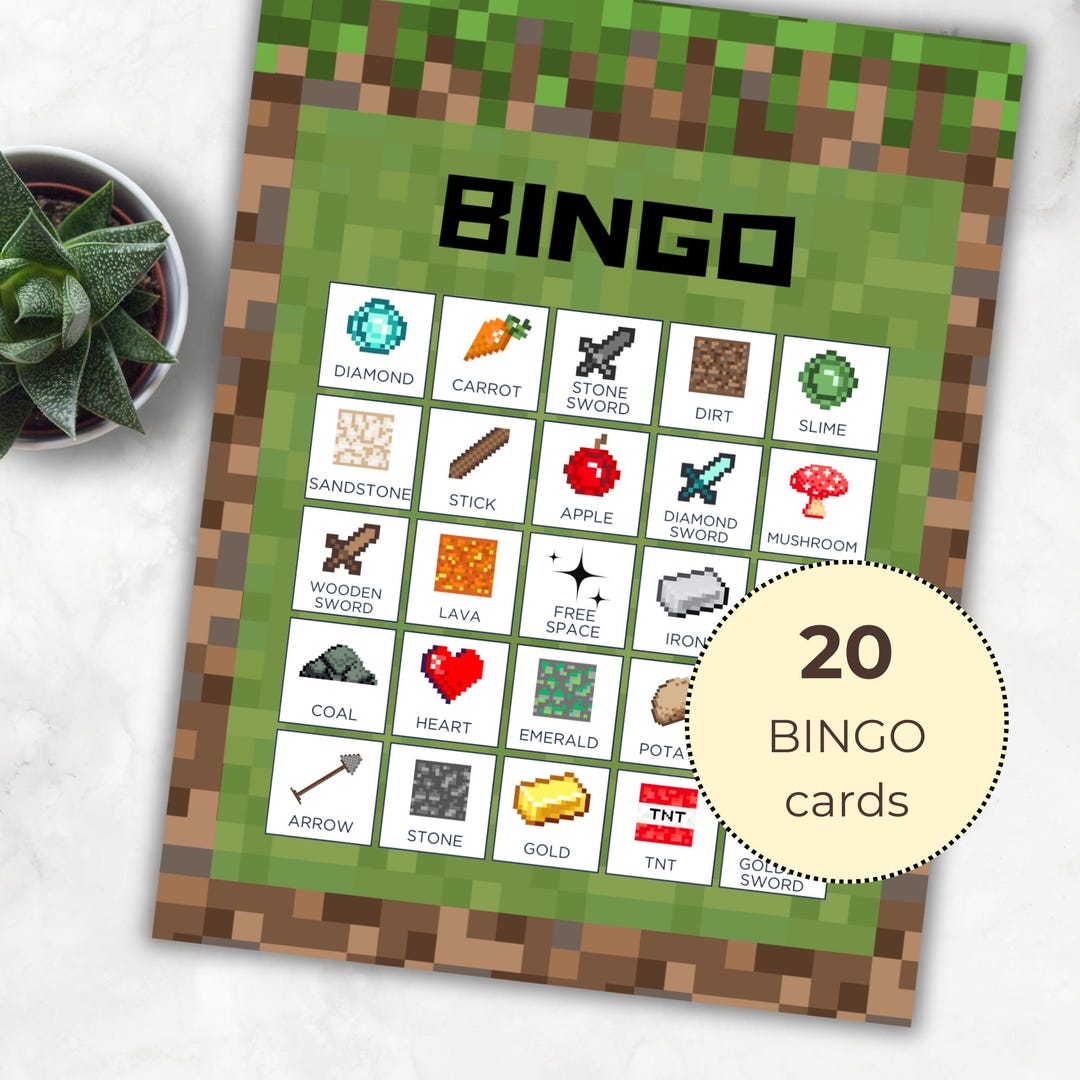 Pixel Craft Bingo, Printable Pixel Craft Birthday Game, Pixel Craft ...