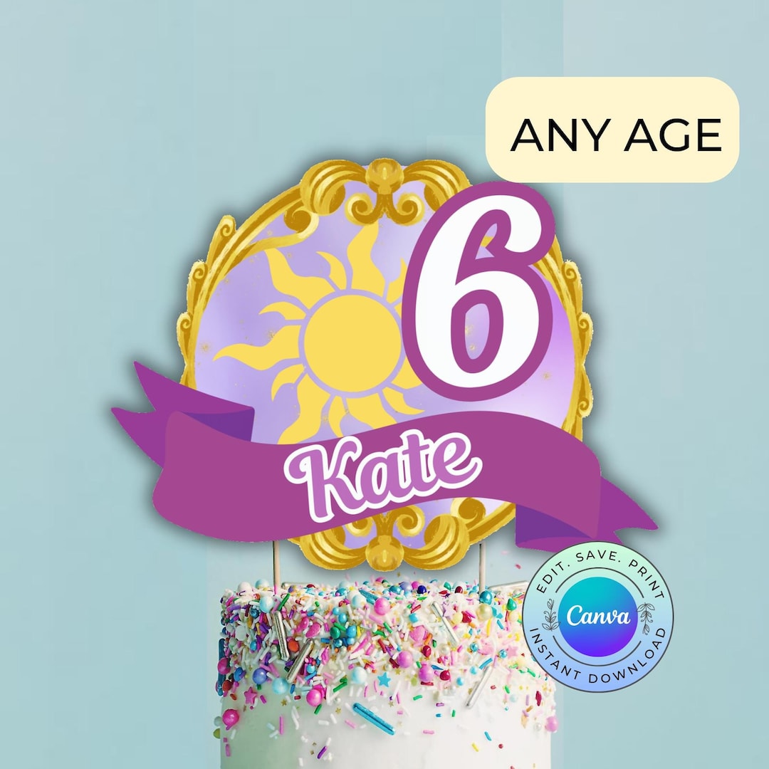 Editable Rapunzel Cake Topper, Printable Rapunzel Birthday Cake Topper ...