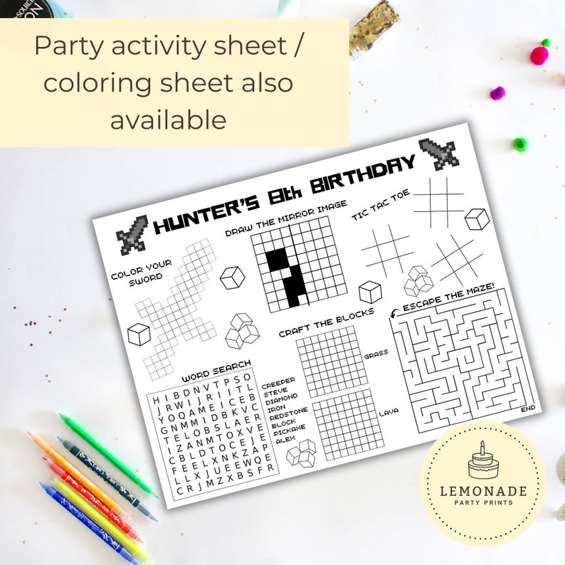 Printable Pixel Sword Party Activity, Printable Pixel Sword Coloring ...