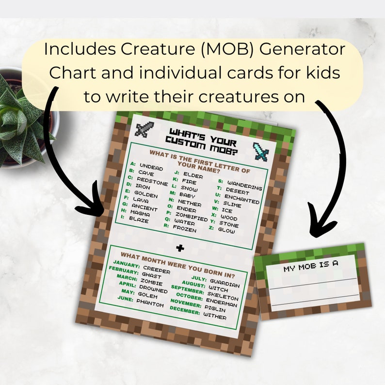 Pixel Craft Party Activity, Printable Pixel Craft Creature MOB Name ...