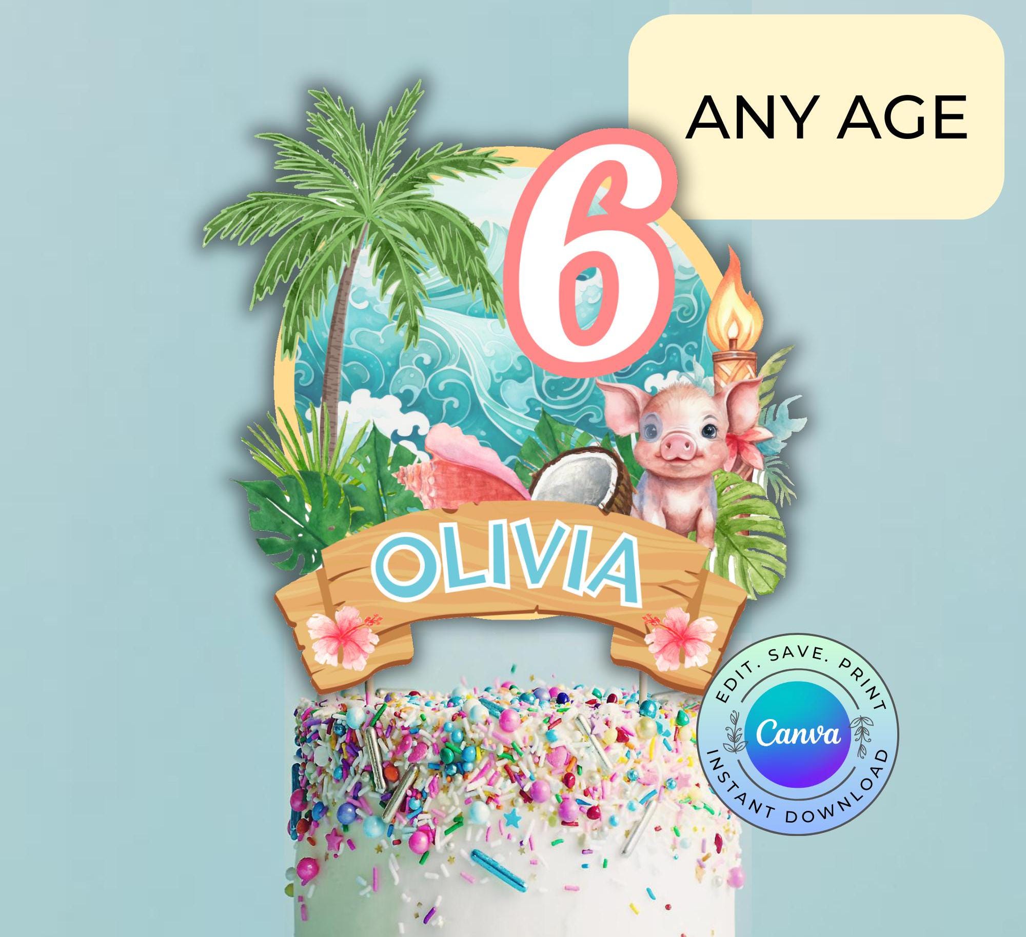 Editable Moana Cake Topper, Printable Moana Birthday Cake Topper ...