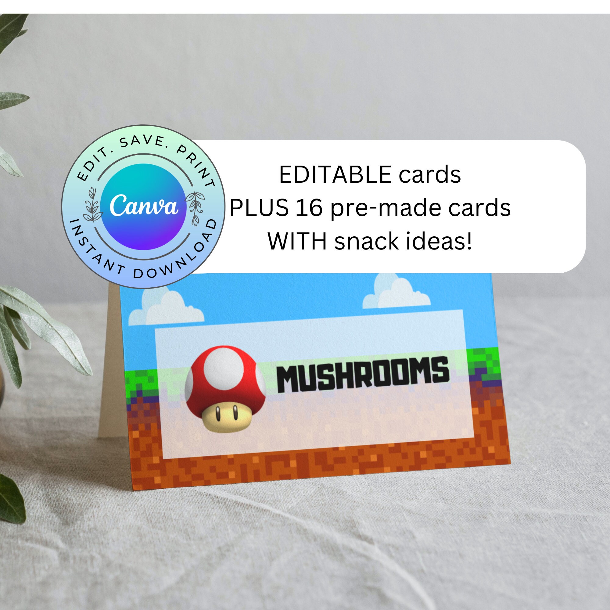 Editable Mario Party Food Label Cards, Printable Mario Food Tents ...