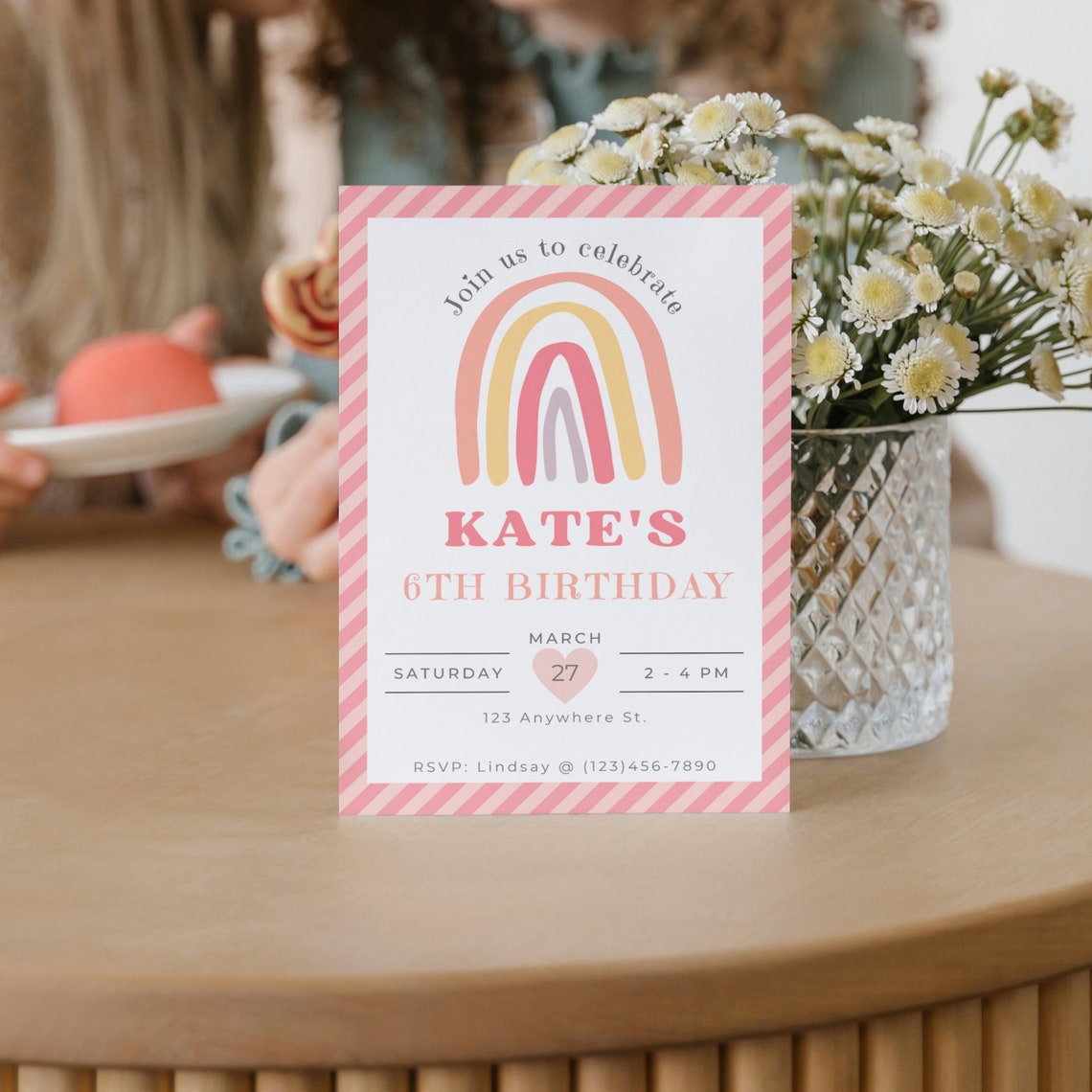 Editable Boho Rainbow Birthday Invitation, Printable Boho Party Invite ...